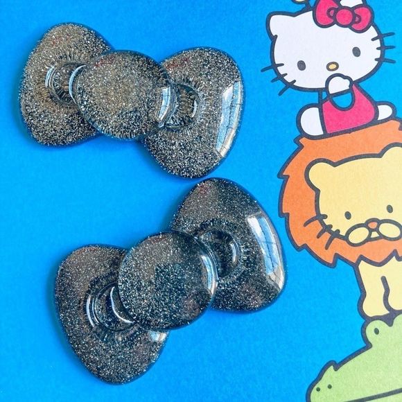 Other | 2 Pieces Black Glitter Kawaii Bow Cabochons | Poshmark